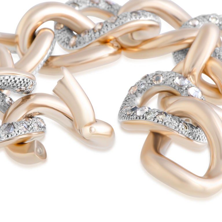 Pomellato Tango Champagne Diamond Yellow Gold and Silver Link Bracelet ...
