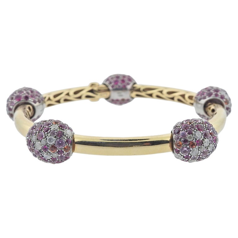 Pomellato Tango Gold Diamond Sapphire Bangle Bracelet For Sale at 1stDibs