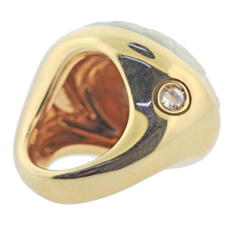 Pomellato Victoria Gold Carved Agate Diamond Dome Ring For Sale at 1stDibs