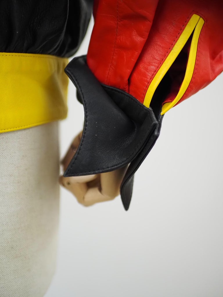 Pompoos Multicoloured leather bomber jacket For Sale at 1stDibs