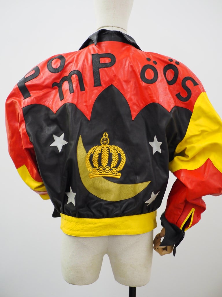 Pompoos Multicoloured leather bomber jacket For Sale at 1stDibs