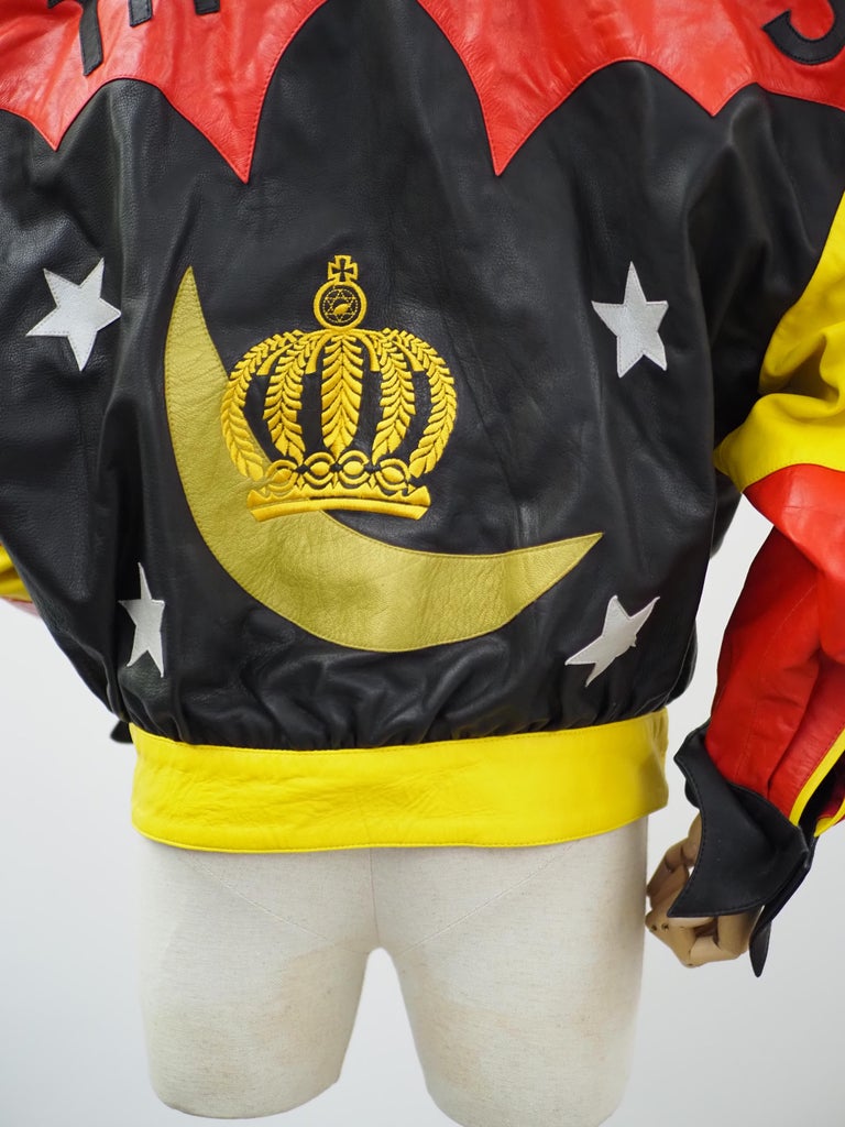 Pompoos Multicoloured leather bomber jacket For Sale at 1stDibs