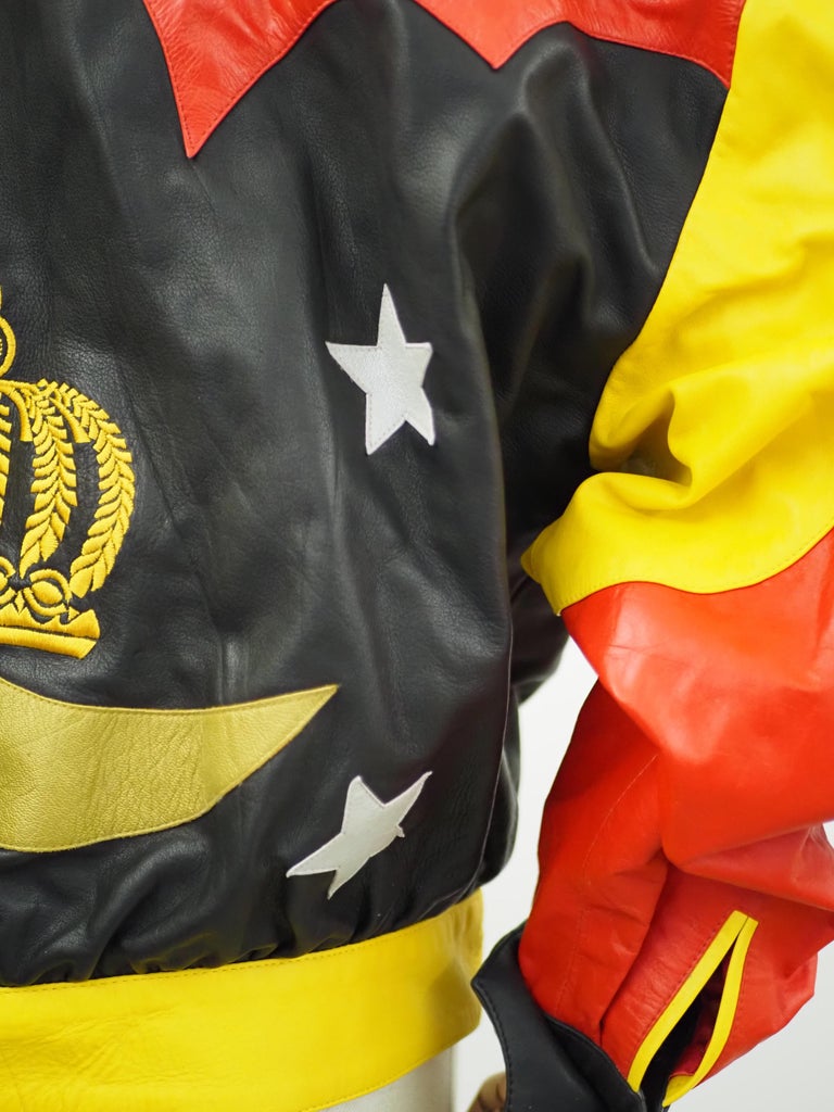 Pompoos Multicoloured leather bomber jacket For Sale at 1stDibs