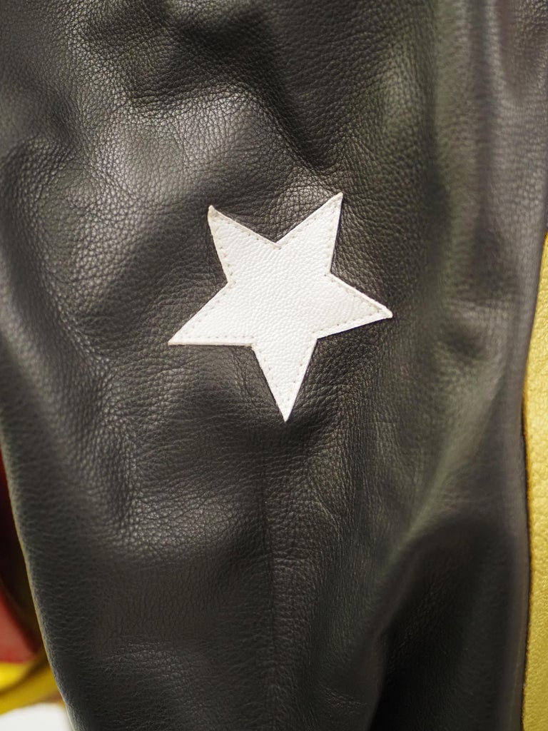 Pompoos Multicoloured leather bomber jacket For Sale at 1stDibs