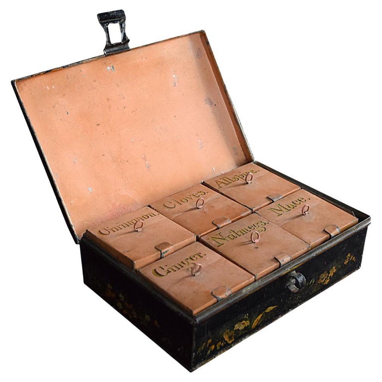 Pontypool Lacquered English Spice Box, Circa 1850 For Sale at 1stDibs