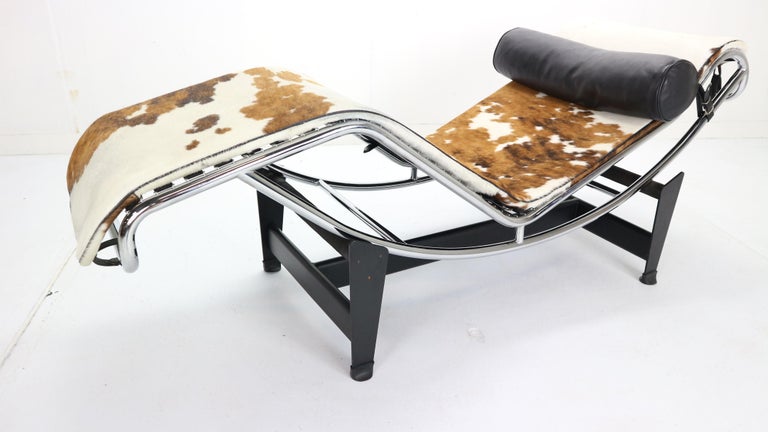 Pony Leather and Steel Chaise Lounge Chair in a Style of LC4 by Cassina ...