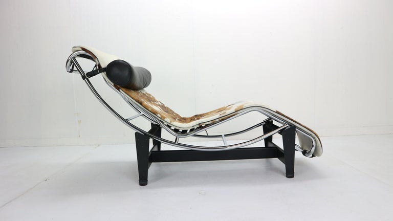 Pony Leather and Steel Chaise Lounge Chair in a Style of LC4 by Cassina ...