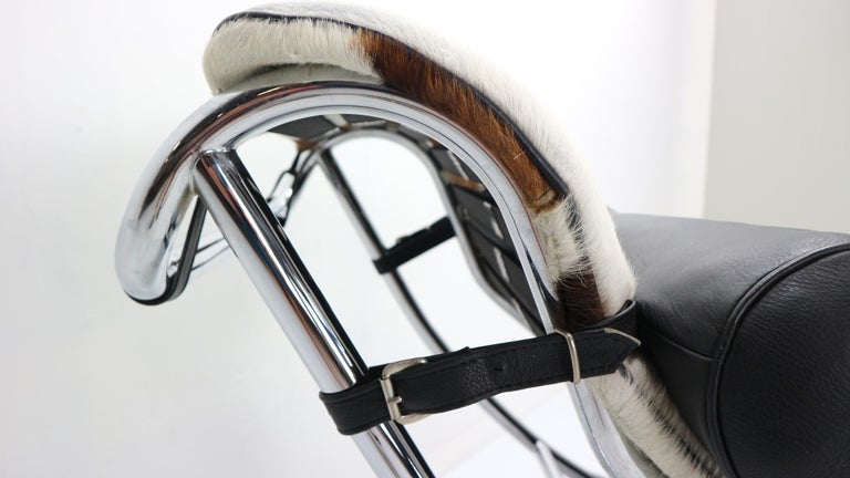 Pony Leather and Steel Chaise Lounge Chair in a Style of LC4 by Cassina ...