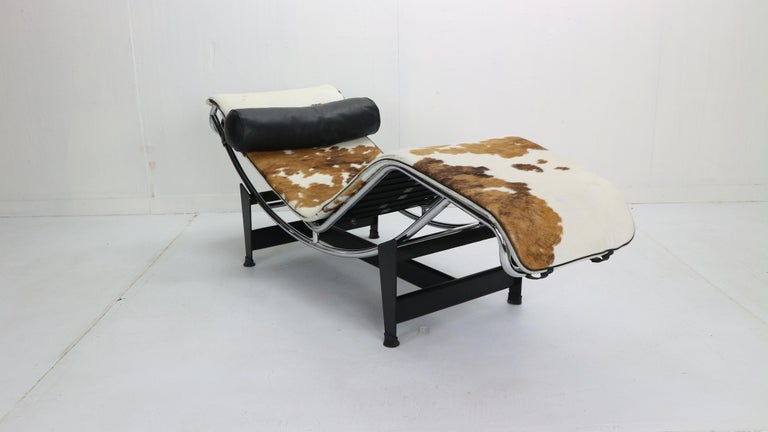Pony Leather and Steel Chaise Lounge Chair in a Style of LC4 by Cassina ...