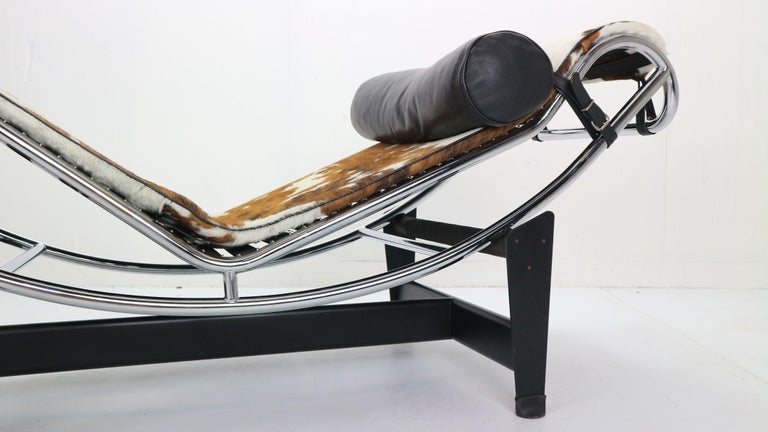 Pony Leather and Steel Chaise Lounge Chair in a Style of LC4 by Cassina ...
