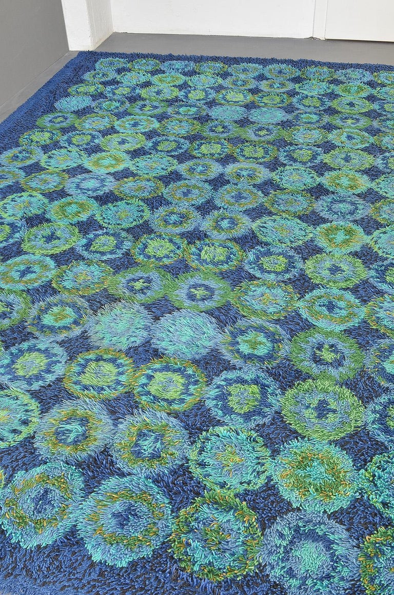 Pop Art Carpet from Vorwerk, 1960s Blue Virgin Wool, Pure Laine For ...