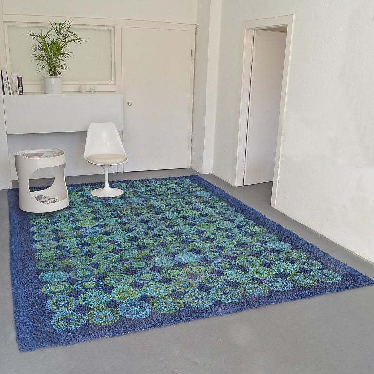 Pop Art Carpet from Vorwerk, 1960s Blue Virgin Wool, Pure Laine For ...