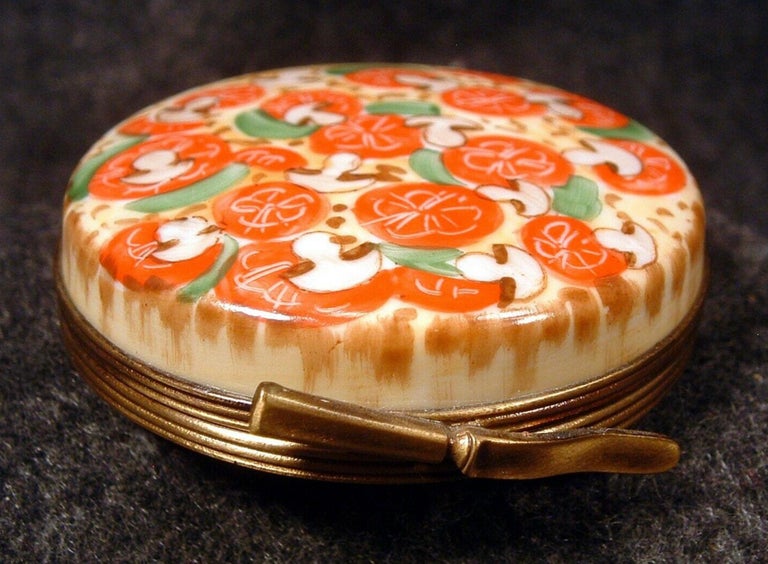 Pop Art Limoges French Porcelain Pizza Pie Miniature Trinket Box at 1stDibs