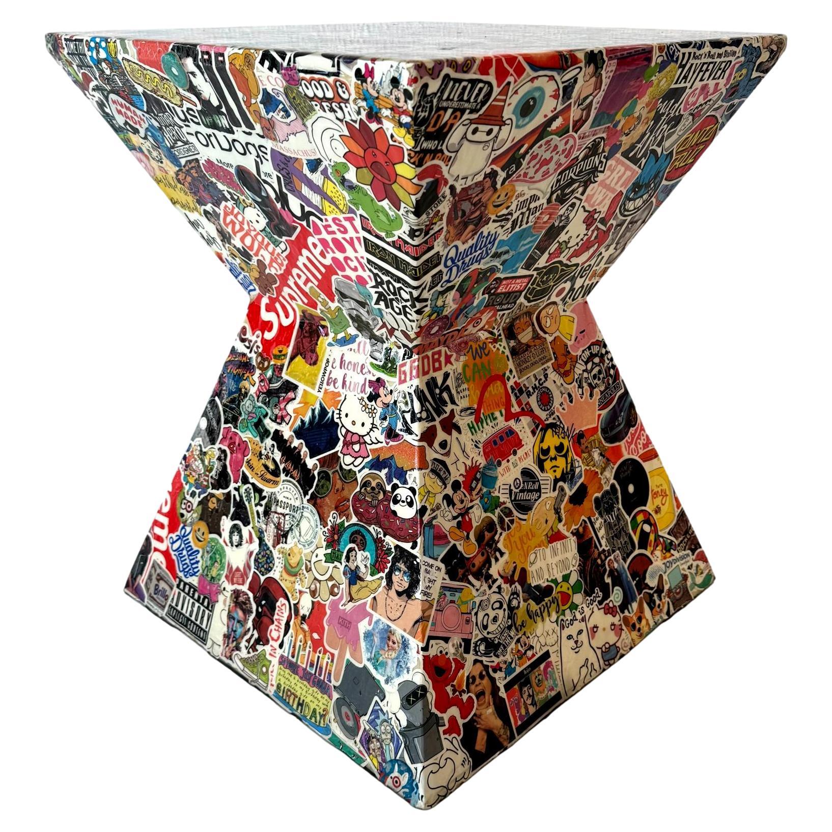 Pop-Art Resin Sticker Stool, 2024 USA For Sale at 1stDibs