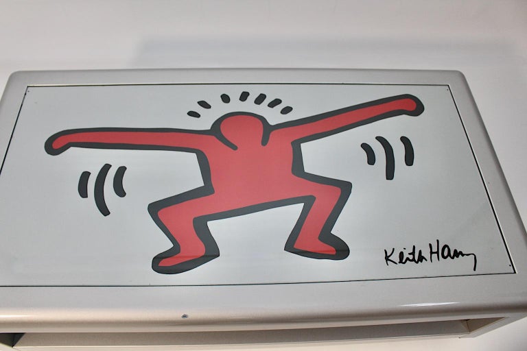 Pop Art Vintage Low Silver Grey Metal Sofa Table after Keith Haring ...