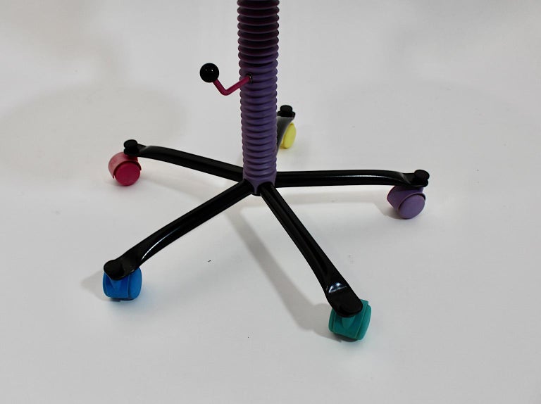 Pop Art Vintage Office Desk Chair Pink Blue Wood Metal, 1980s For Sale ...