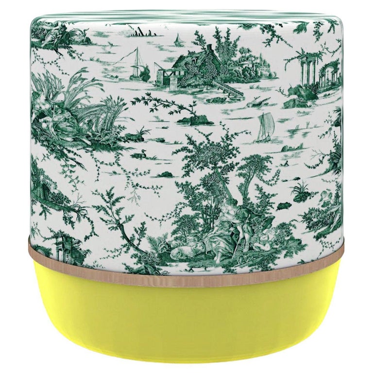 Pop Toile-de-Jouy Yellow and Green Pouf For Sale at 1stDibs