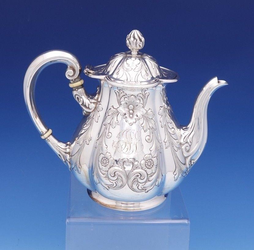 Poppy by Gorham Silver Plate Tea Set 5pc #0352 Coffee Tea Sugar Creamer ...