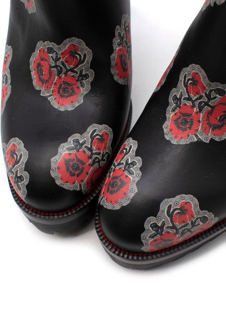 Poppy Print Leather Platform Heeled Ankle Boots For Sale at 1stDibs