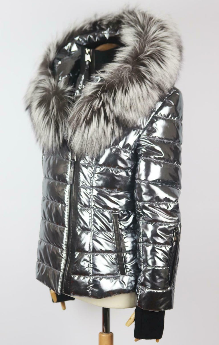 Popski London Aspen Fur Trimmed Metallic Quilted Shell Jacket at 1stDibs