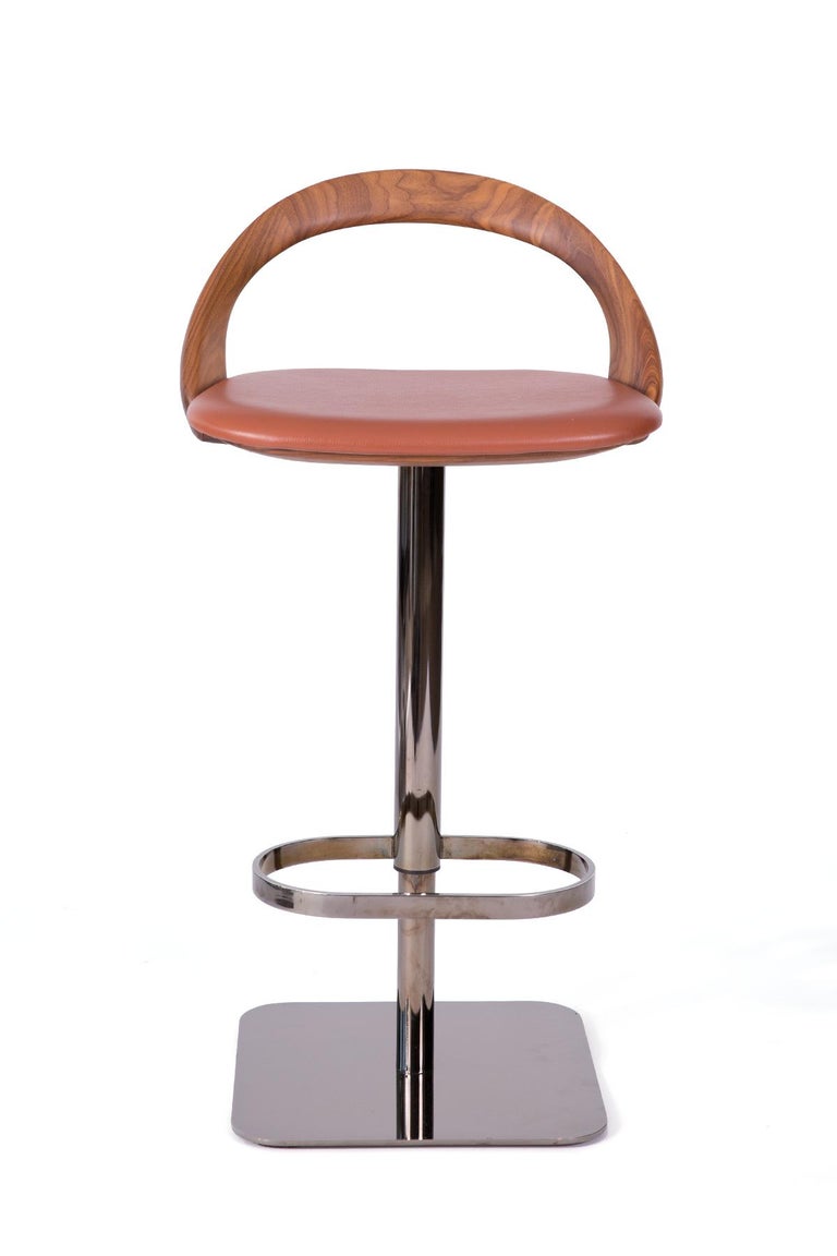 Porada Ester Sgabello Walnut, Leather and Black Chrome Barstools at 1stDibs
