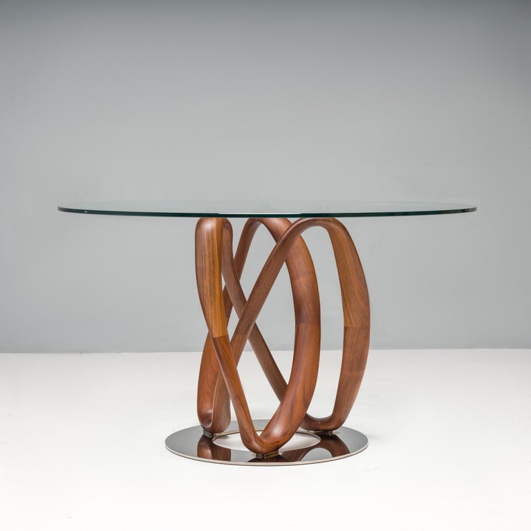 Porada Walnut and Glass Infinity Dining Table For Sale at 1stDibs