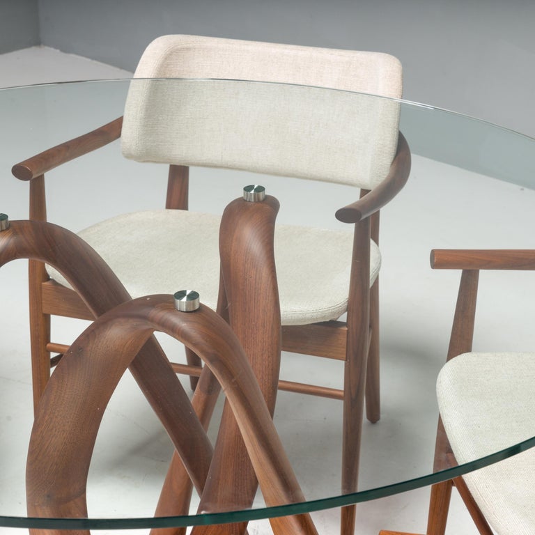 Porada Walnut and Glass Infinity Dining Table For Sale at 1stDibs