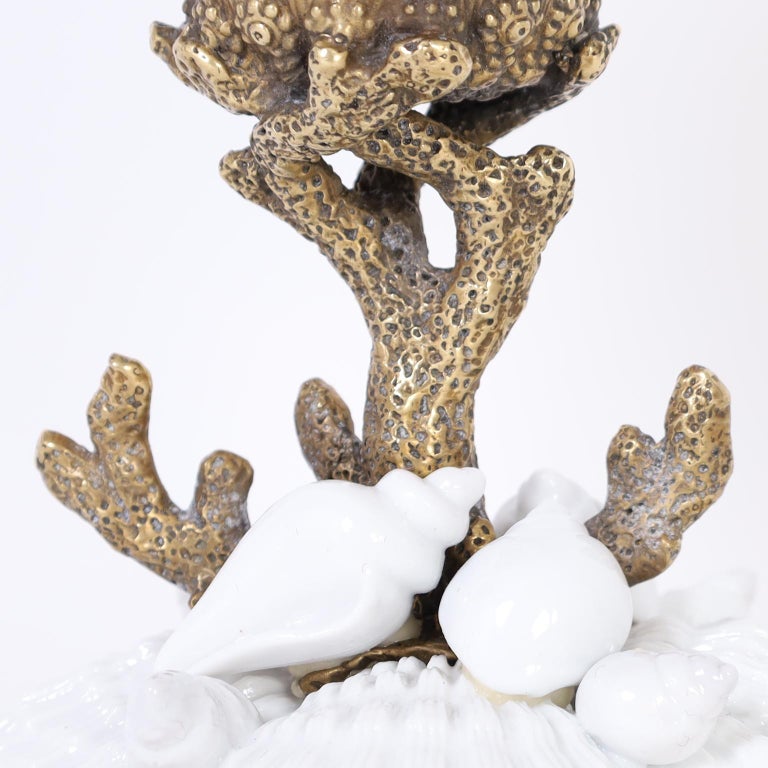 Porcelain and Brass Compote with Seahorses For Sale at 1stDibs