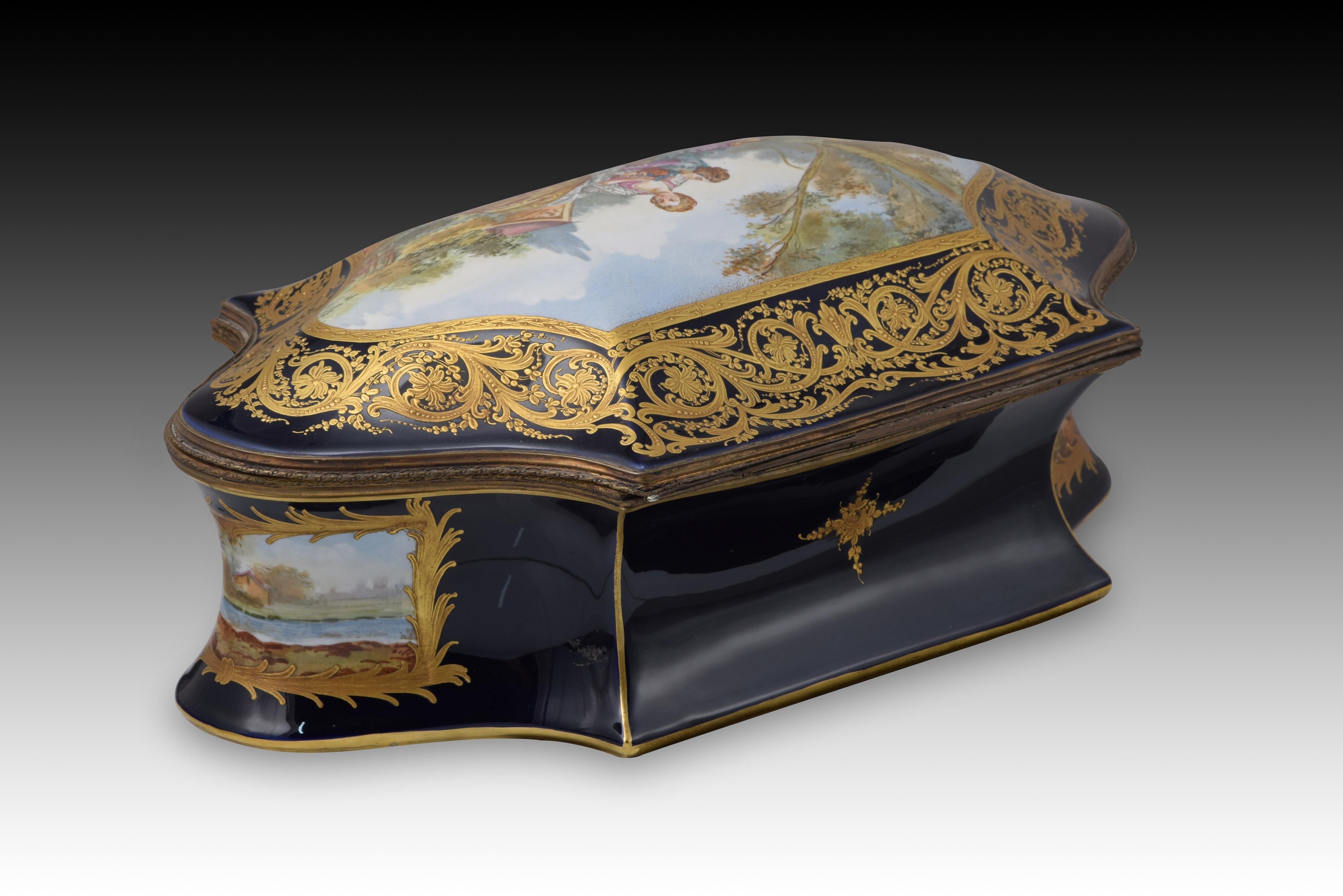 Porcelain and metal Sèvres style box. Chateau d'Anet, France, late 19th ...