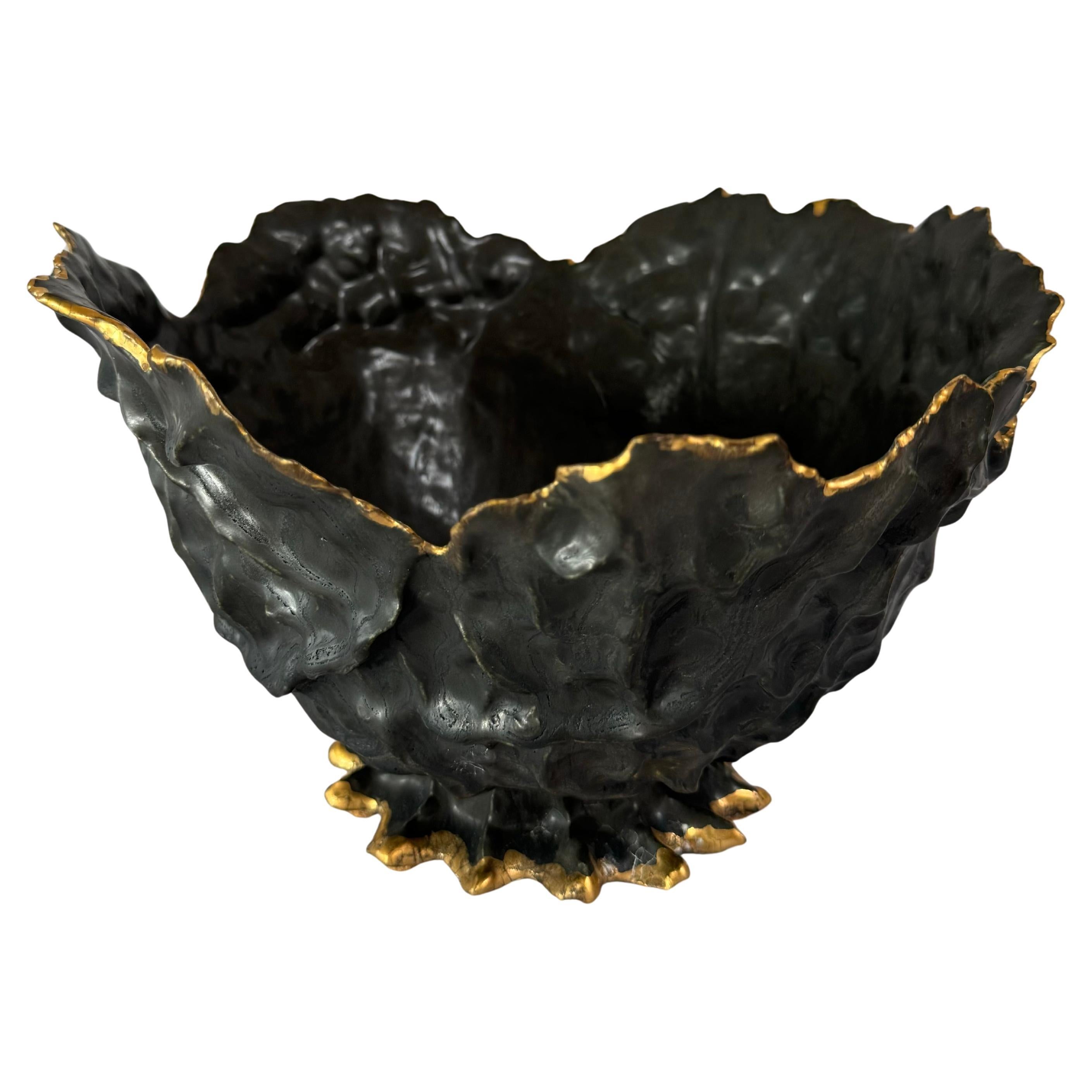 Blue-Green, Porcelain, Hand-Built set of 3 textured vases with gold ...