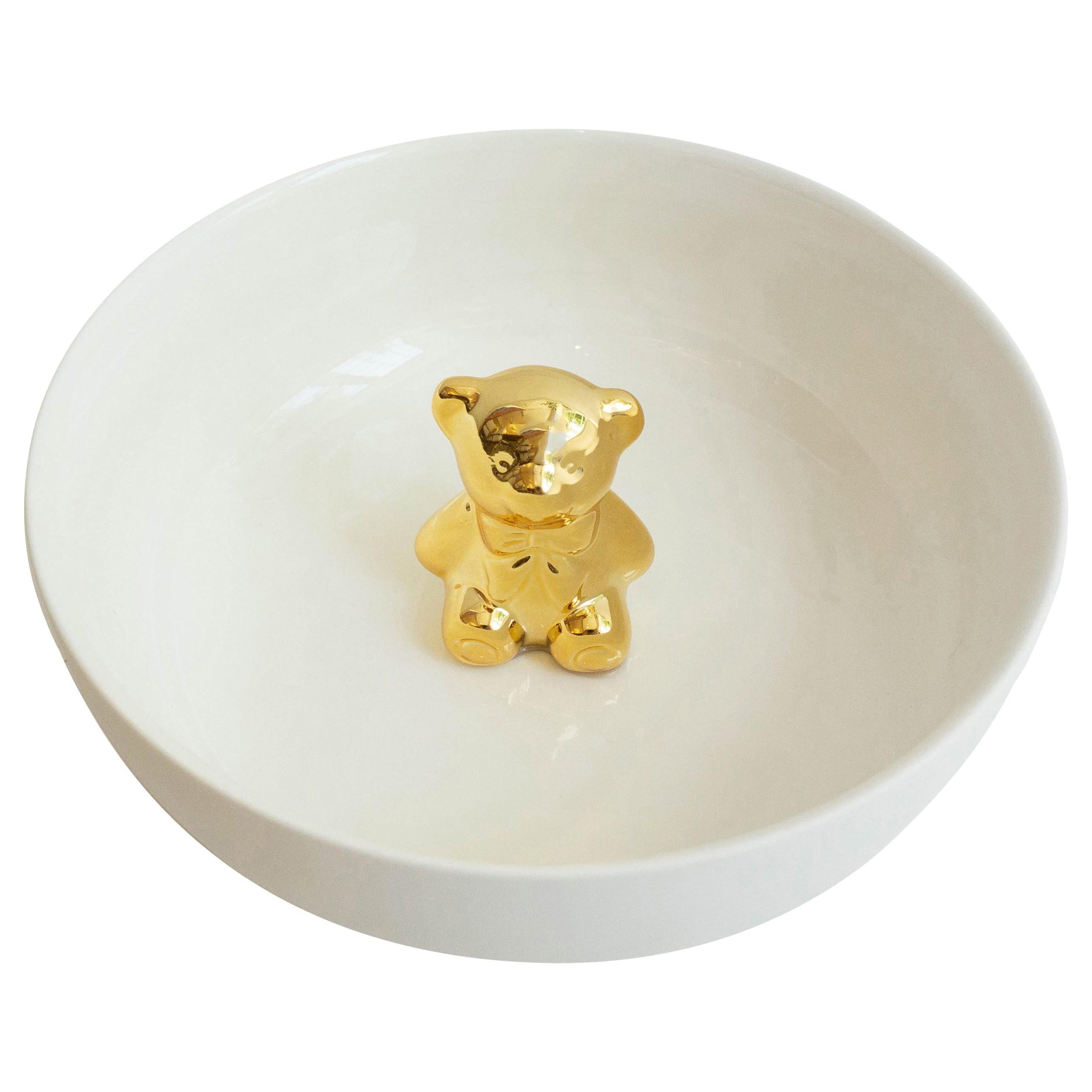 Porcelain Bowl with Golden Bear For Sale at 1stDibs