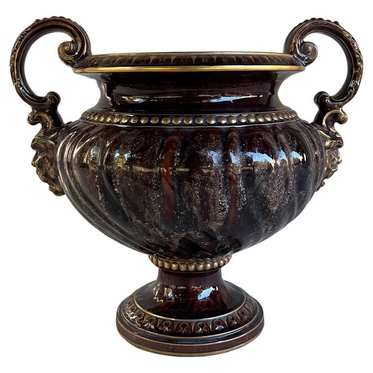 Porcelain Cachepot with Handles, in Blue and Brown, France 30's For ...