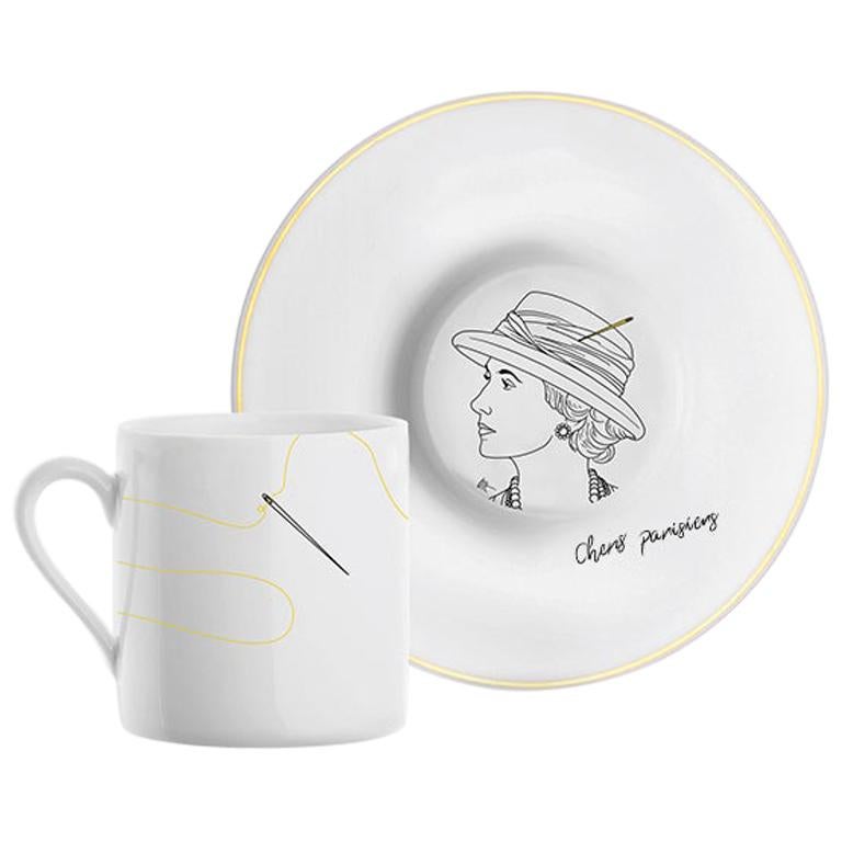 Porcelain Coffee Cup and Gold, Parisian Style "Couture" For Sale at 1stDibs