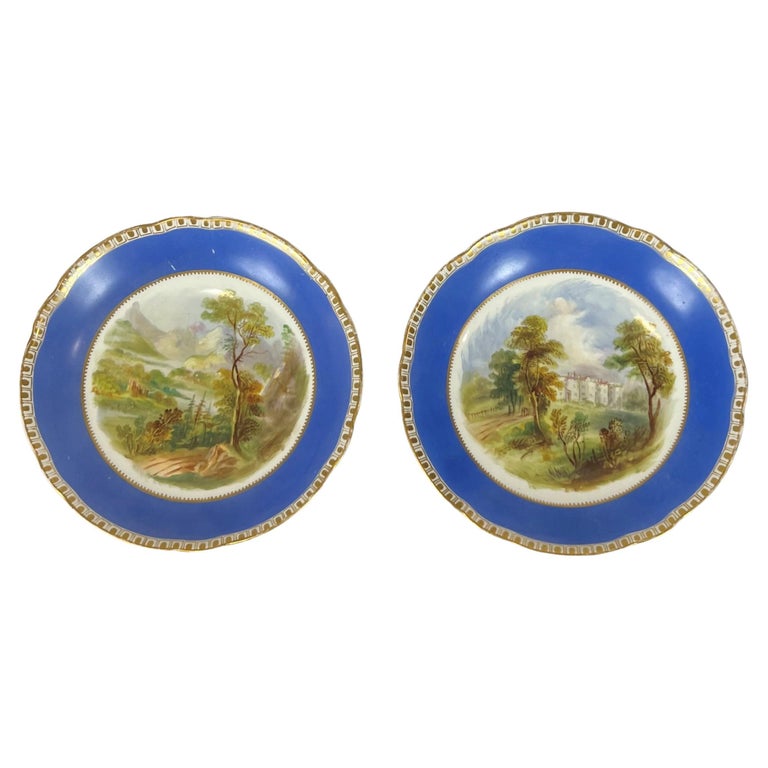 Porcelain Compotes Loch Creran and Clark Castle Scotland blue gilt ...