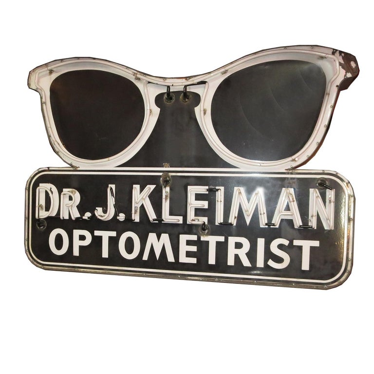 Porcelain Enamel Neon Eyeglass Optometrist Sign at 1stDibs