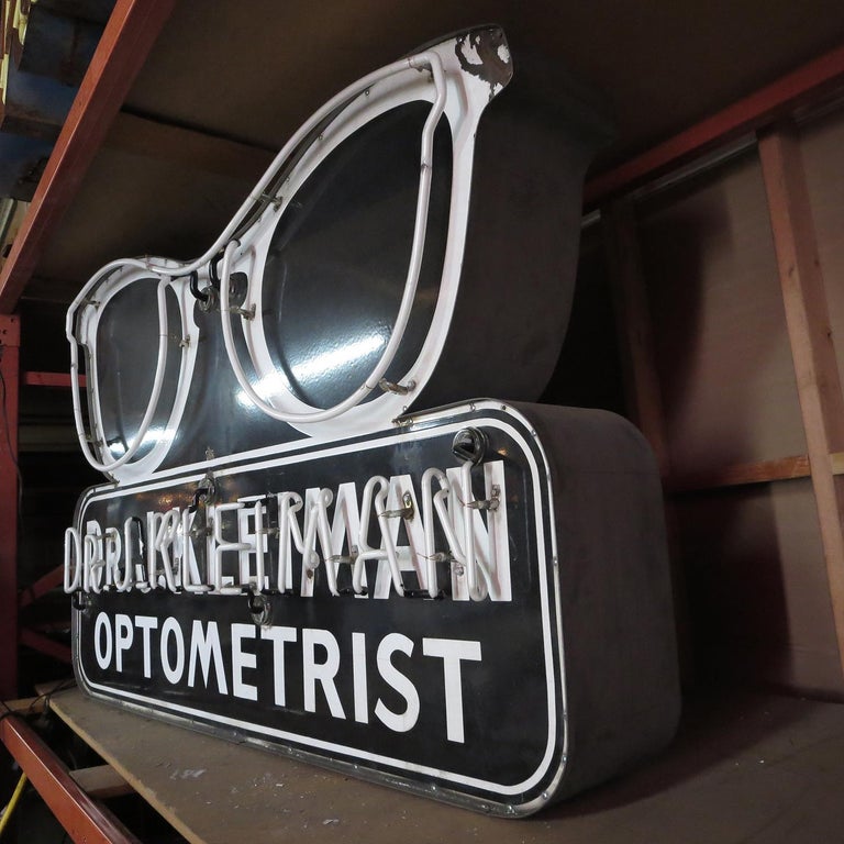 Porcelain Enamel Neon Eyeglass Optometrist Sign at 1stDibs
