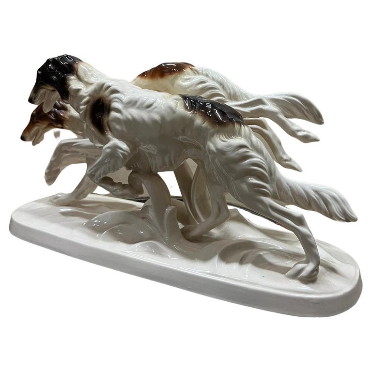 Porcelain Figure of Two Russian Greyhounds, Hertwig, 1920-1930 Germany ...