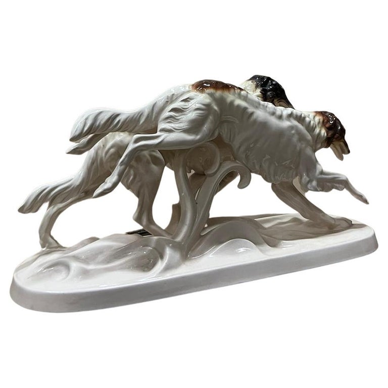 Porcelain Figure of Two Russian Greyhounds, Hertwig, 1920-1930 Germany ...