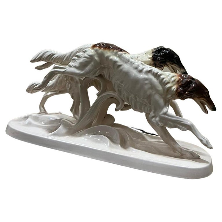 Porcelain Figure of Two Russian Greyhounds, Hertwig, 1920-1930 Germany ...