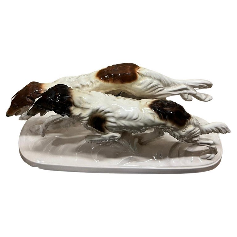 Porcelain Figure of Two Russian Greyhounds, Hertwig, 1920-1930 Germany ...