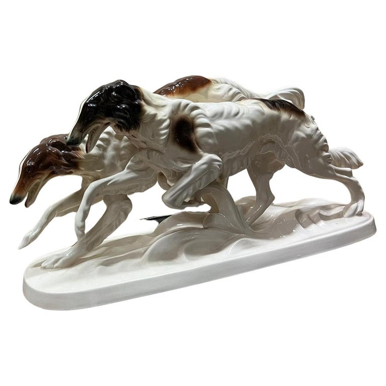 Porcelain Figure of Two Russian Greyhounds, Hertwig, 1920-1930 Germany ...