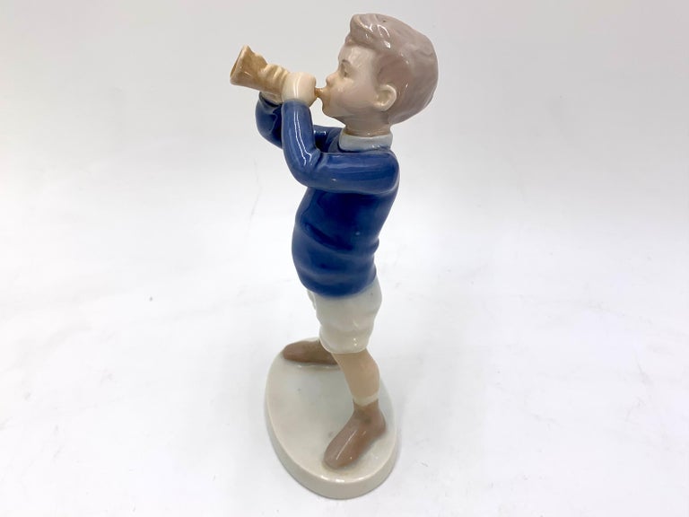 Porcelain Figurine of a Boy with a Trumpet, Bing and Grondahl, Denmark ...
