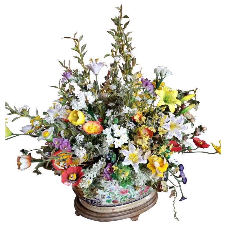 Porcelain Floral Arrangement Set in a Porcelain Jardinière, 20th ...