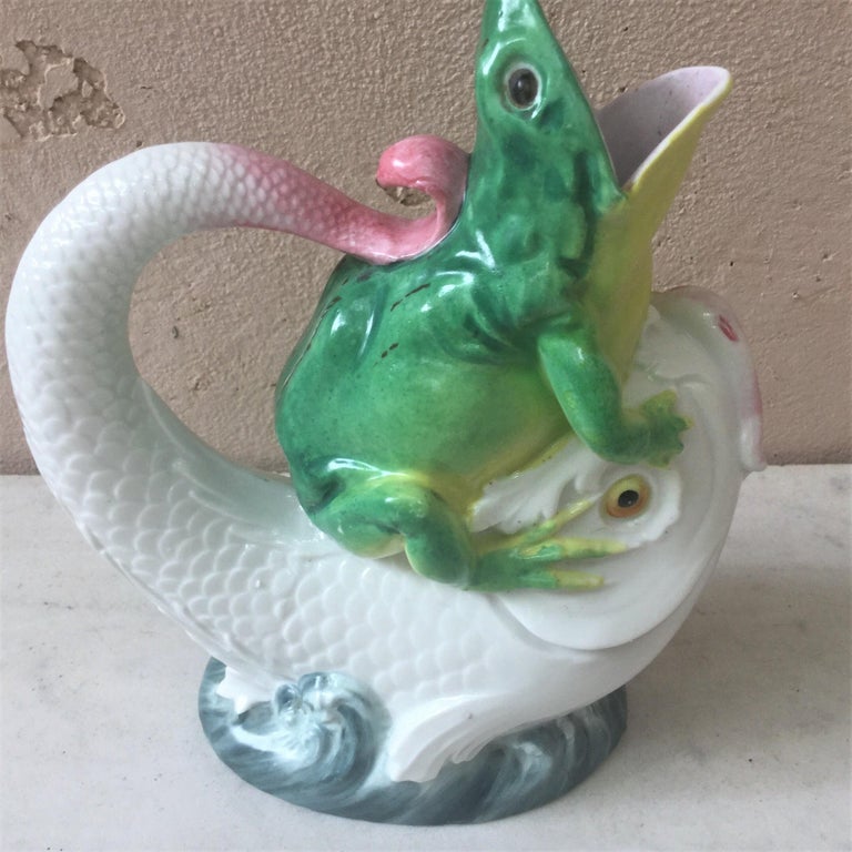 Porcelain Frog Riding a Fish Pitcher Minton, circa 1870 at 1stDibs