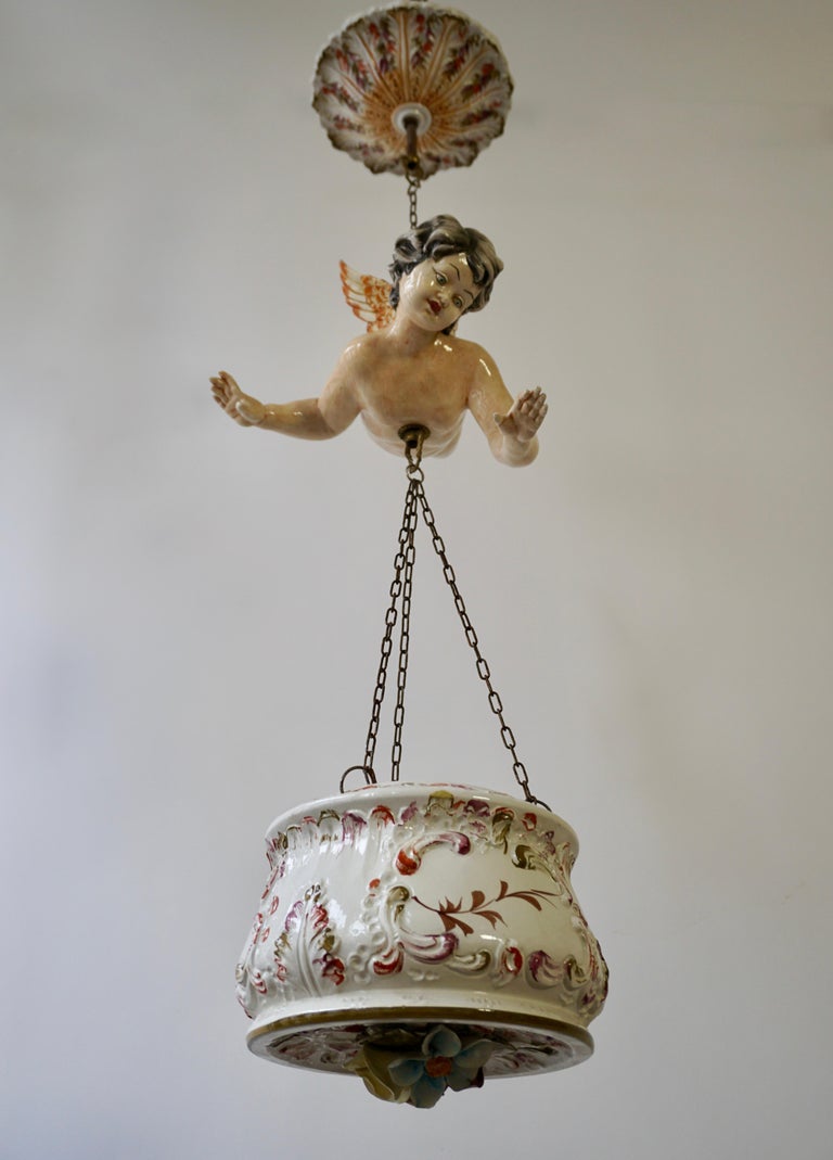 Porcelain Hanging Planter/Jardinière with Winged Putti at 1stDibs