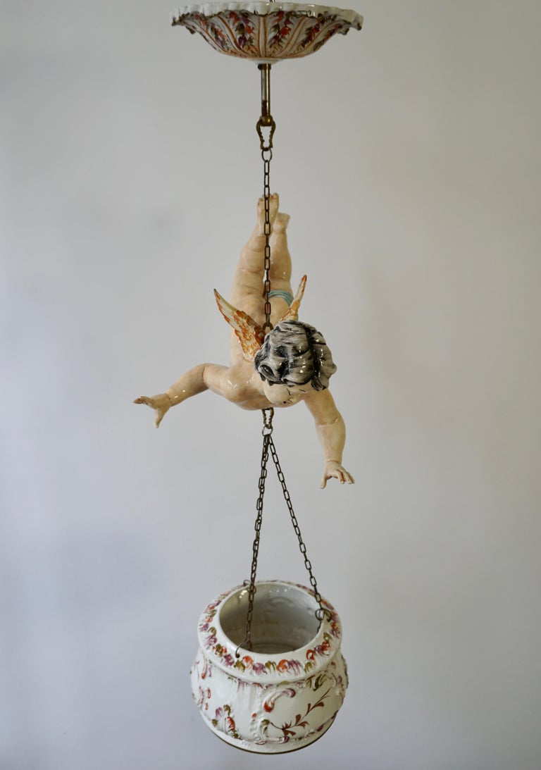 Porcelain Hanging Planter/Jardinière with Winged Putti at 1stDibs