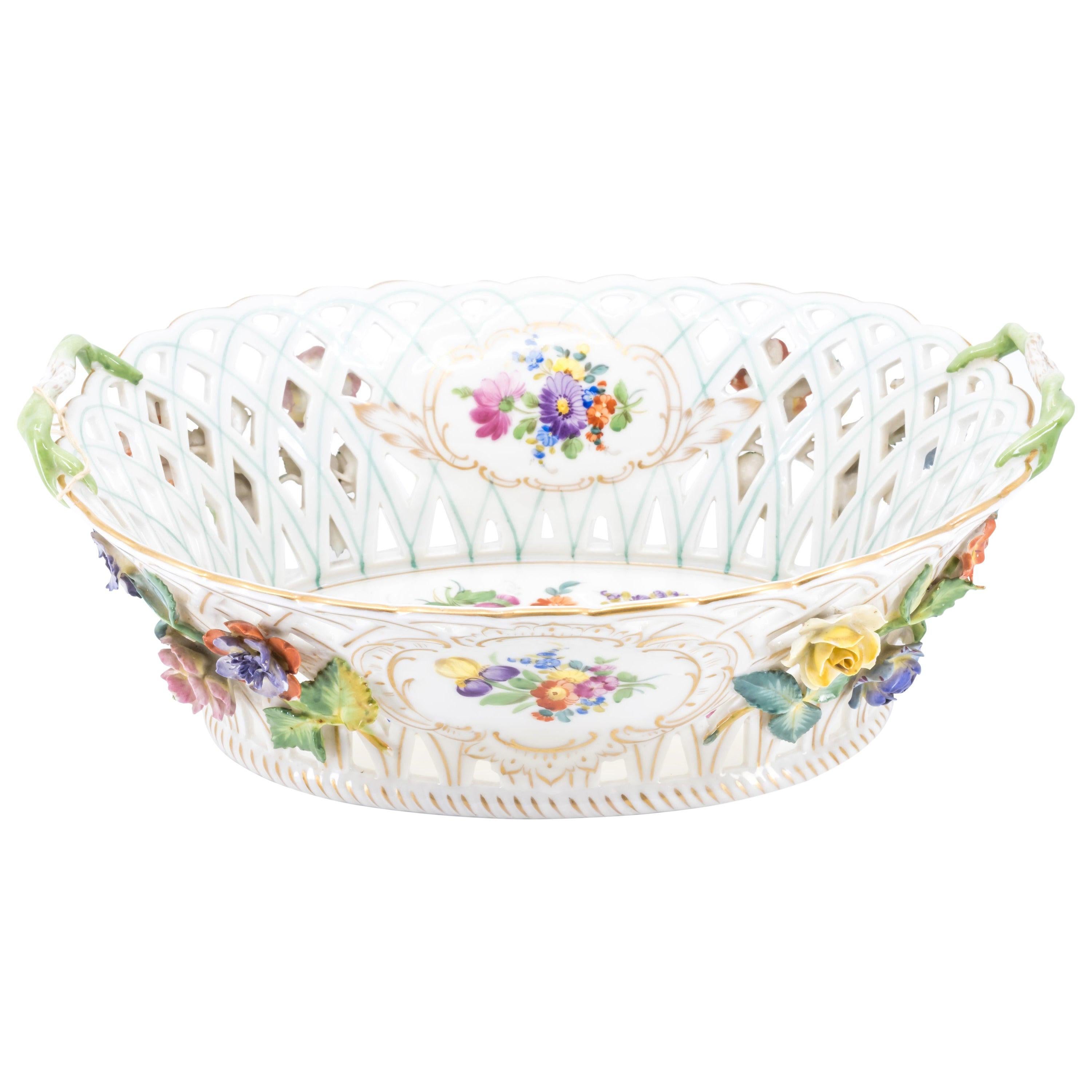 French White and Gold Pierced Porcelain Compote Basket Tazza For Sale ...