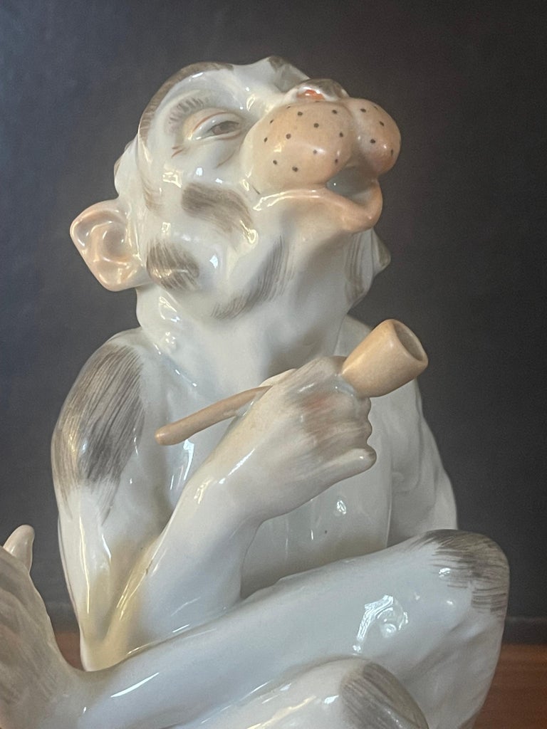 Porcelain Smoking Monkey with Pipe by Carl Thieme for Dresden For Sale ...