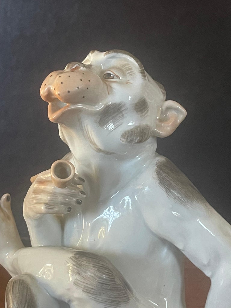 Porcelain Smoking Monkey with Pipe by Carl Thieme for Dresden For Sale ...