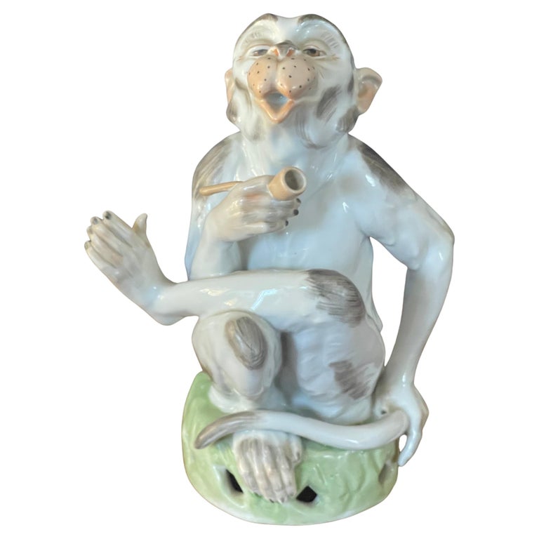 Porcelain Smoking Monkey with Pipe by Carl Thieme for Dresden For Sale ...